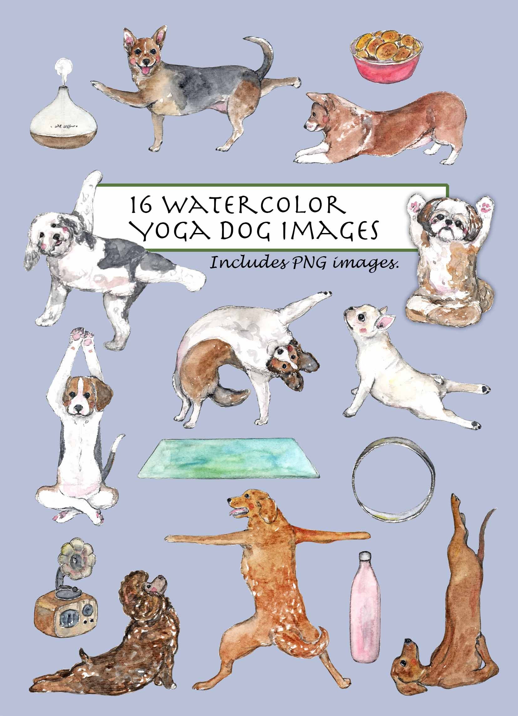 CLIP ART Watercolor Yoga Dog Set. 16 Images. Digital Download. Yoga ...
