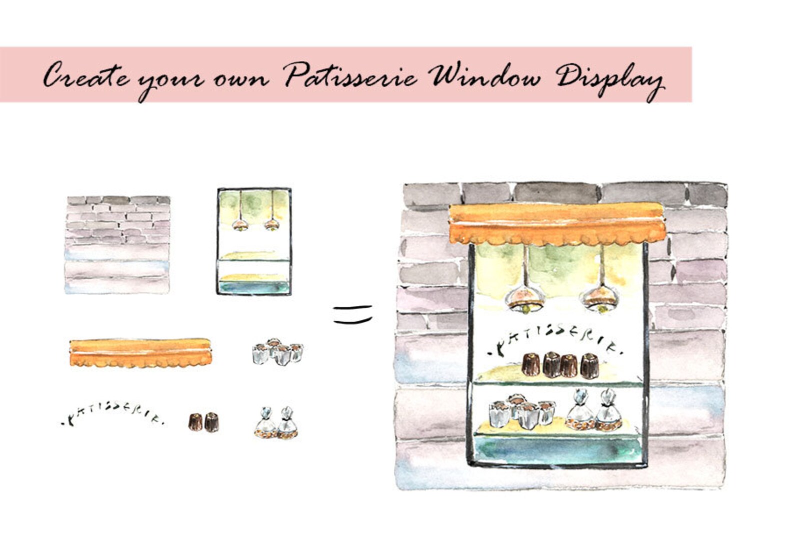 CLIP ART- Watercolor Patisserie Window Display Set. 27 Images. Digital ...