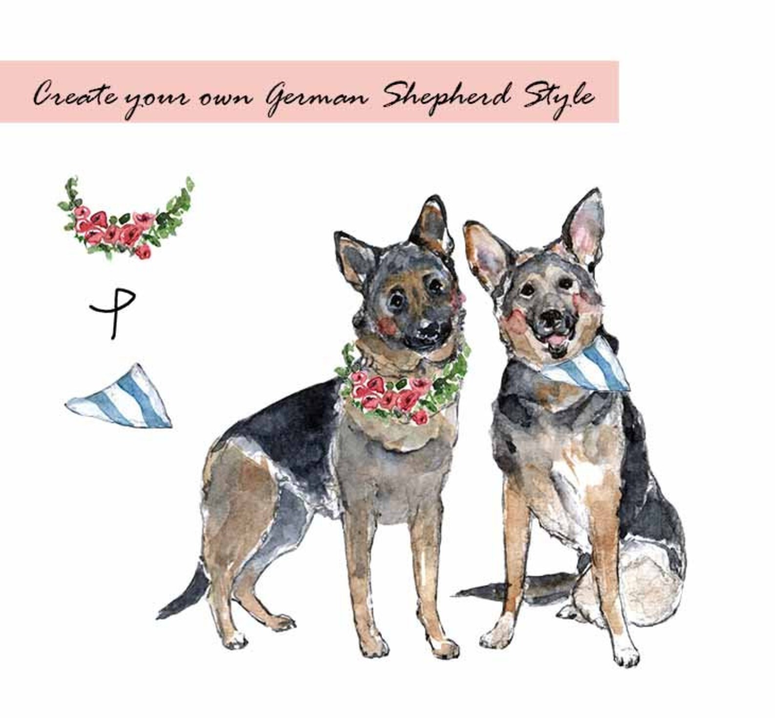 CLIP ART- Watercolor German Shepherd Set. 16 Images. Digital Download ...