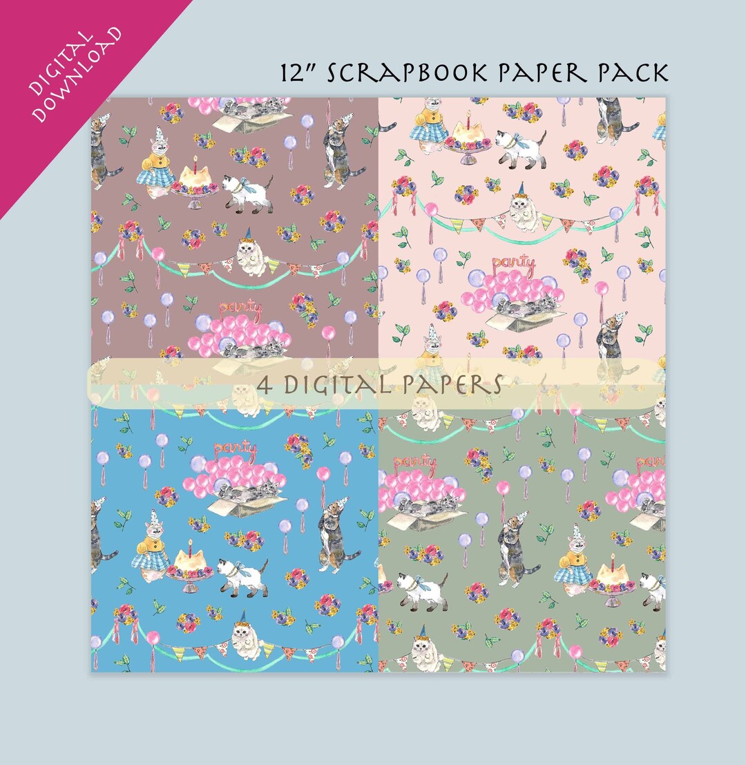 Watercolor Cat Birthday Digital Paper Pack (digital Download) - Etsy