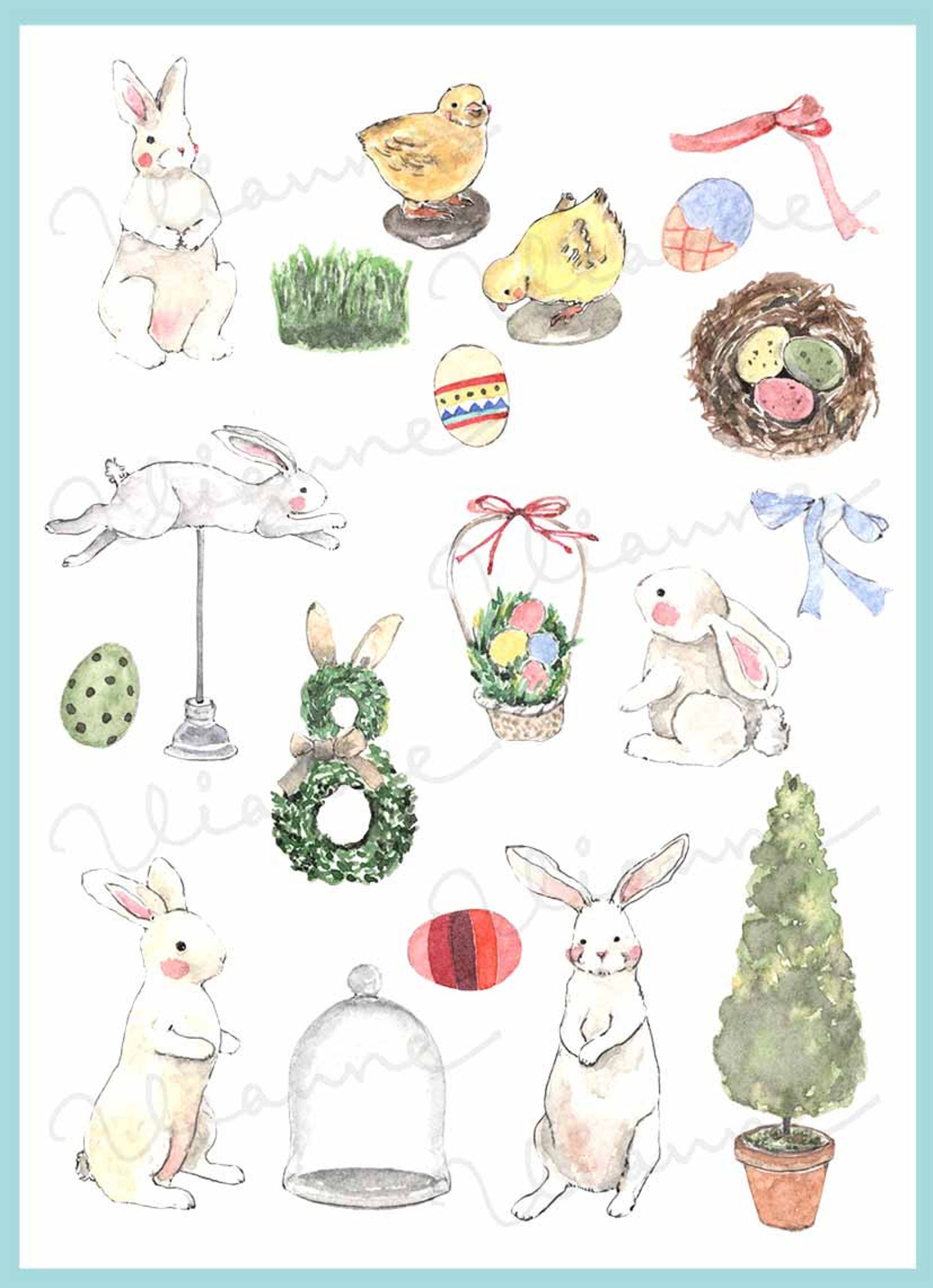 CLIP ART Watercolor Easter Decorations Set. 19 Images. Digital Download ...