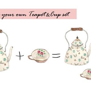 CLIP ART- Watercolor Vintage Teapot&cup Set. 17 Images. Digital ...