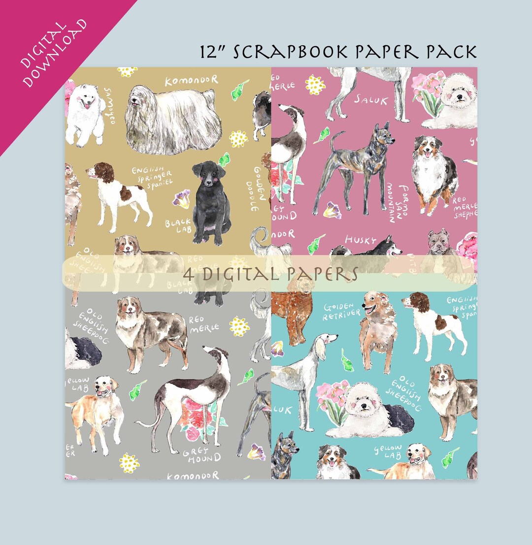 Watercolor Dog Breeds Digital Paper Pack (digital Download) - Etsy