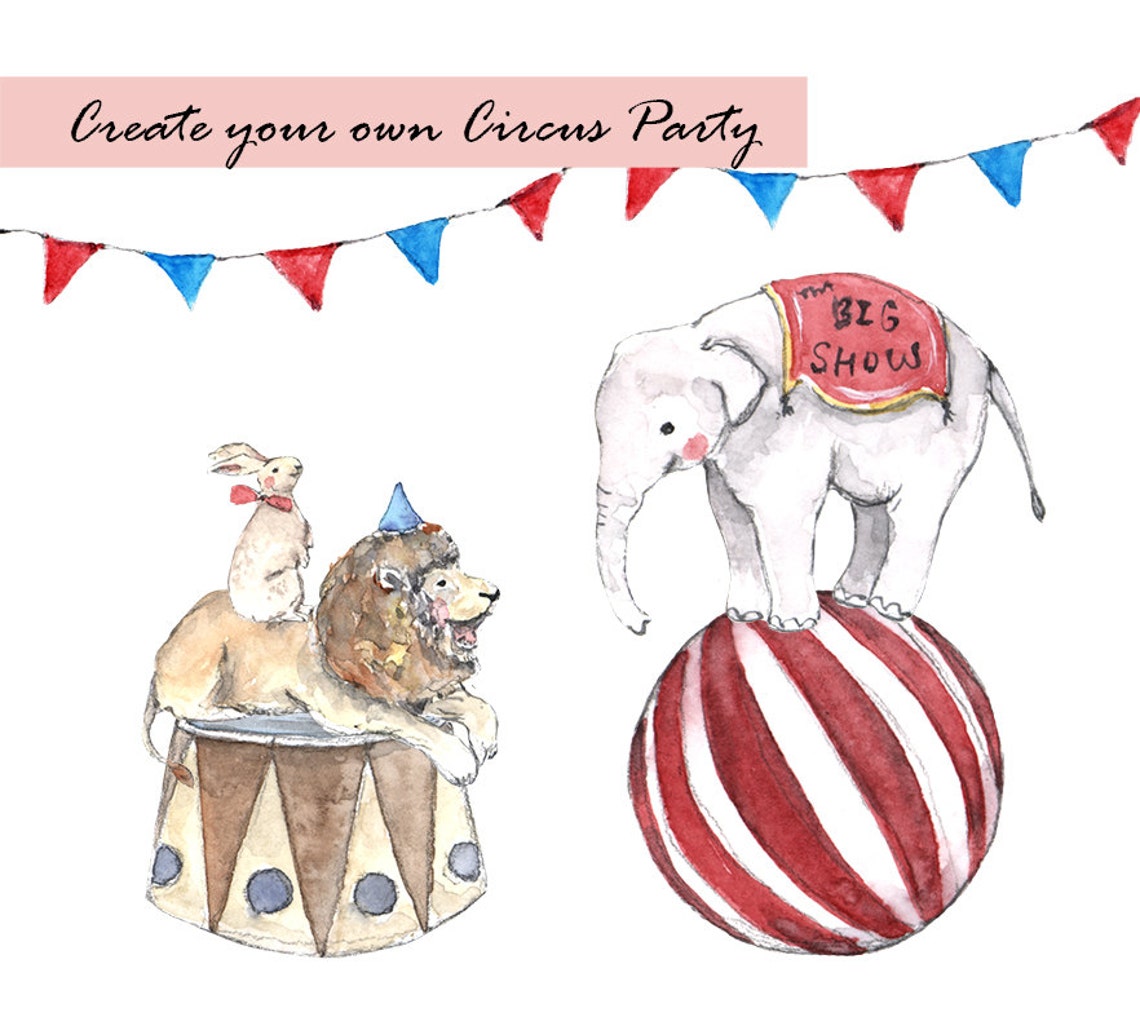 CLIP ART Watercolor Vintage Circus Set. 17 Images. Digital - Etsy