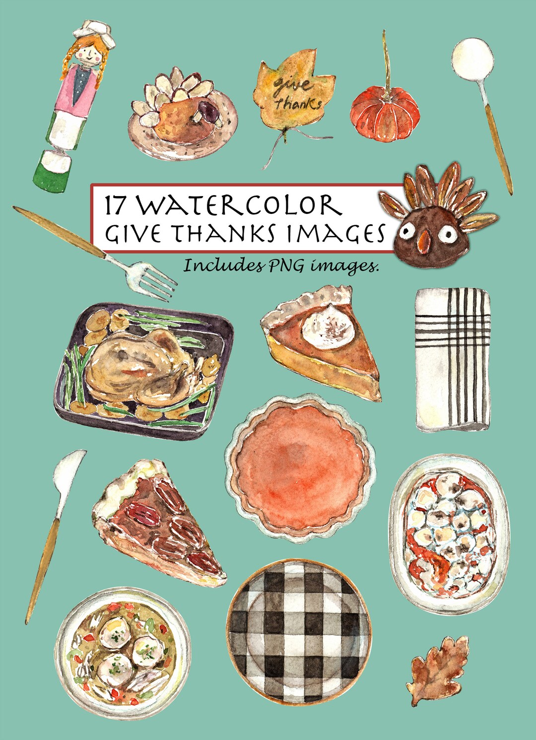 Watercolor Give Thanks Clipart Set: 17 PNG Images (digital Download) - Etsy