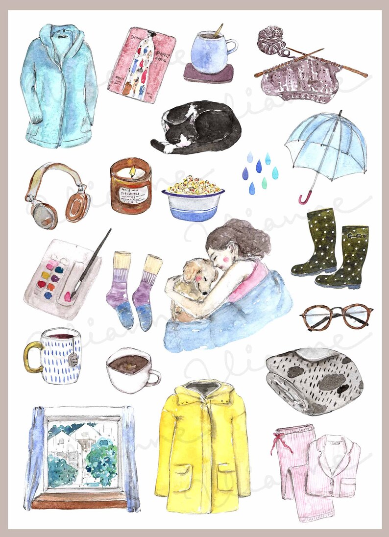 CLIP ART Watercolor Rainy Day Set. 21 Images. Digital - Etsy