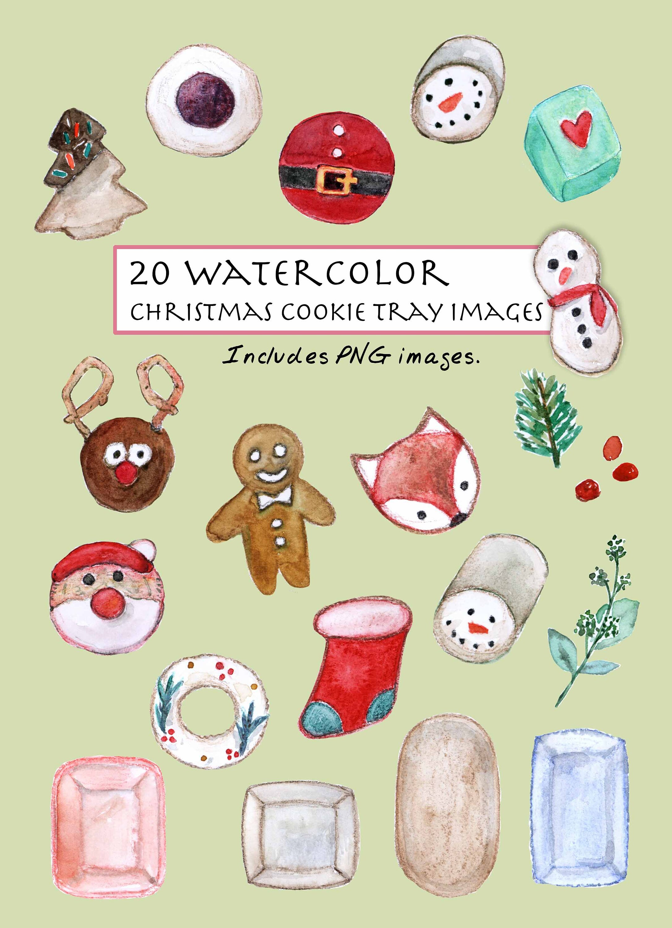 Watercolor Christmas Cookie Clipart – Holiday Treats, 20 PNG Images ...