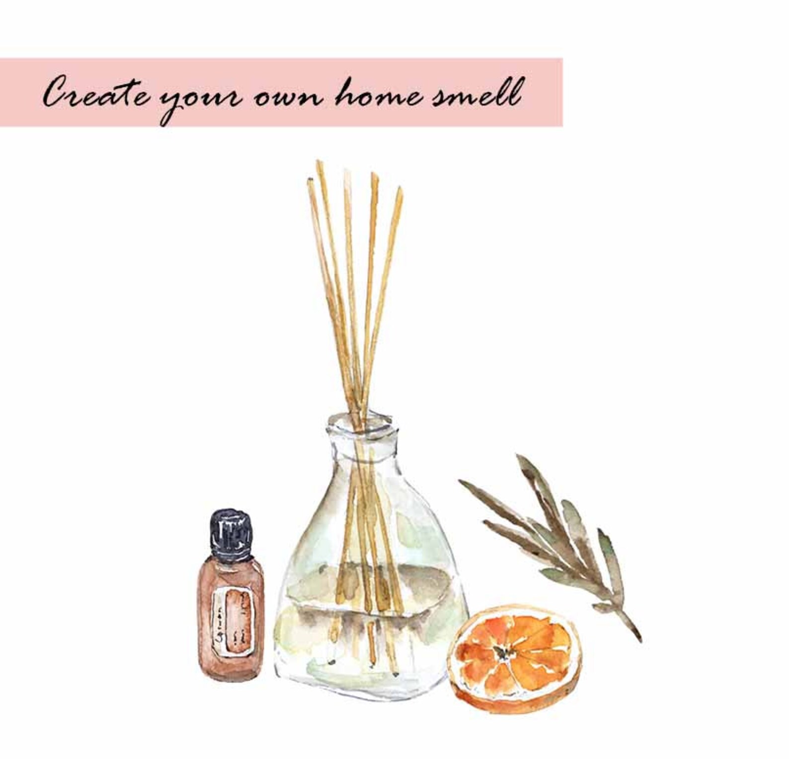 Watercolor Home Fragrance Clipart: Essential Oil, Diffuser Images ...