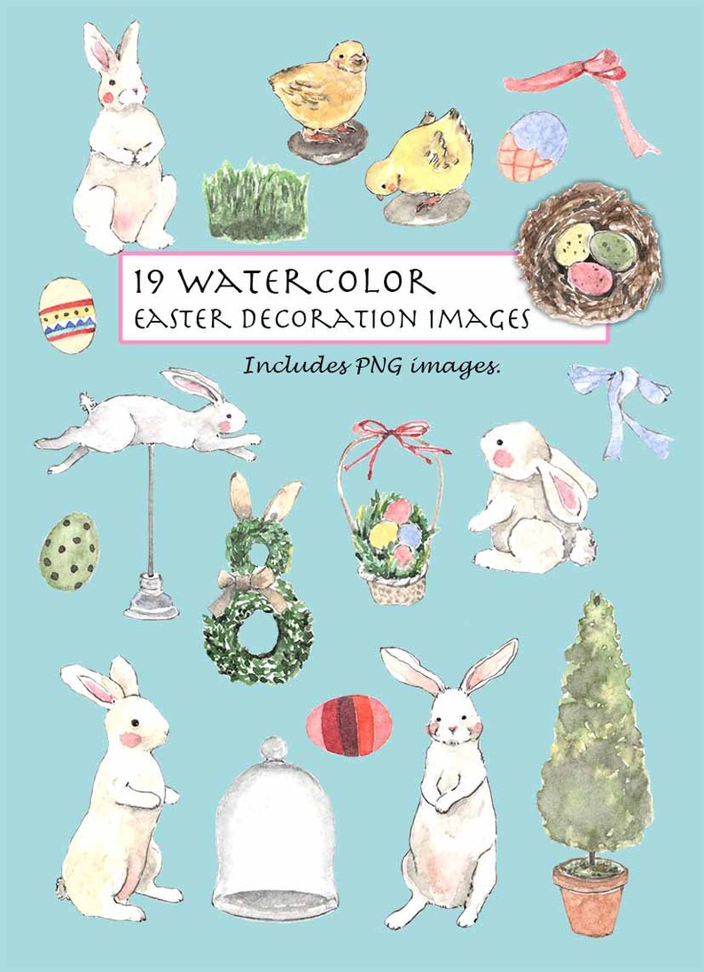 CLIP ART Watercolor Easter Decorations Set. 19 Images. Digital Download ...