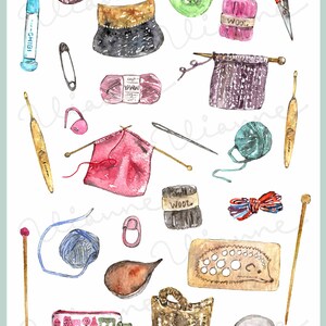 Watercolor Knitting Supplies Clip Art: 26 PNG Images (digital Download ...