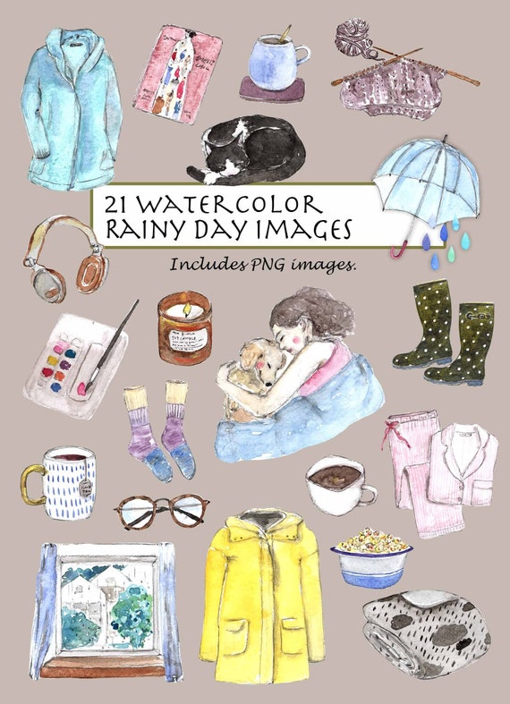 CLIP ART Watercolor Rainy Day Set. 21 Images. Digital - Etsy