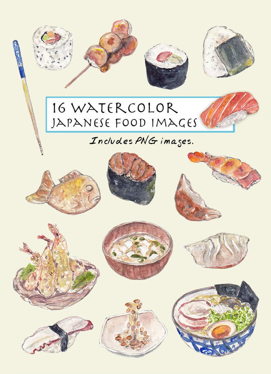 Watercolor Japanese Food Clipart Set: 16 PNG Images (digital Download ...