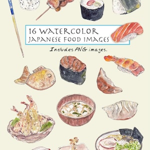 Watercolor Japanese Food Clipart Set: 16 PNG Images (digital Download ...