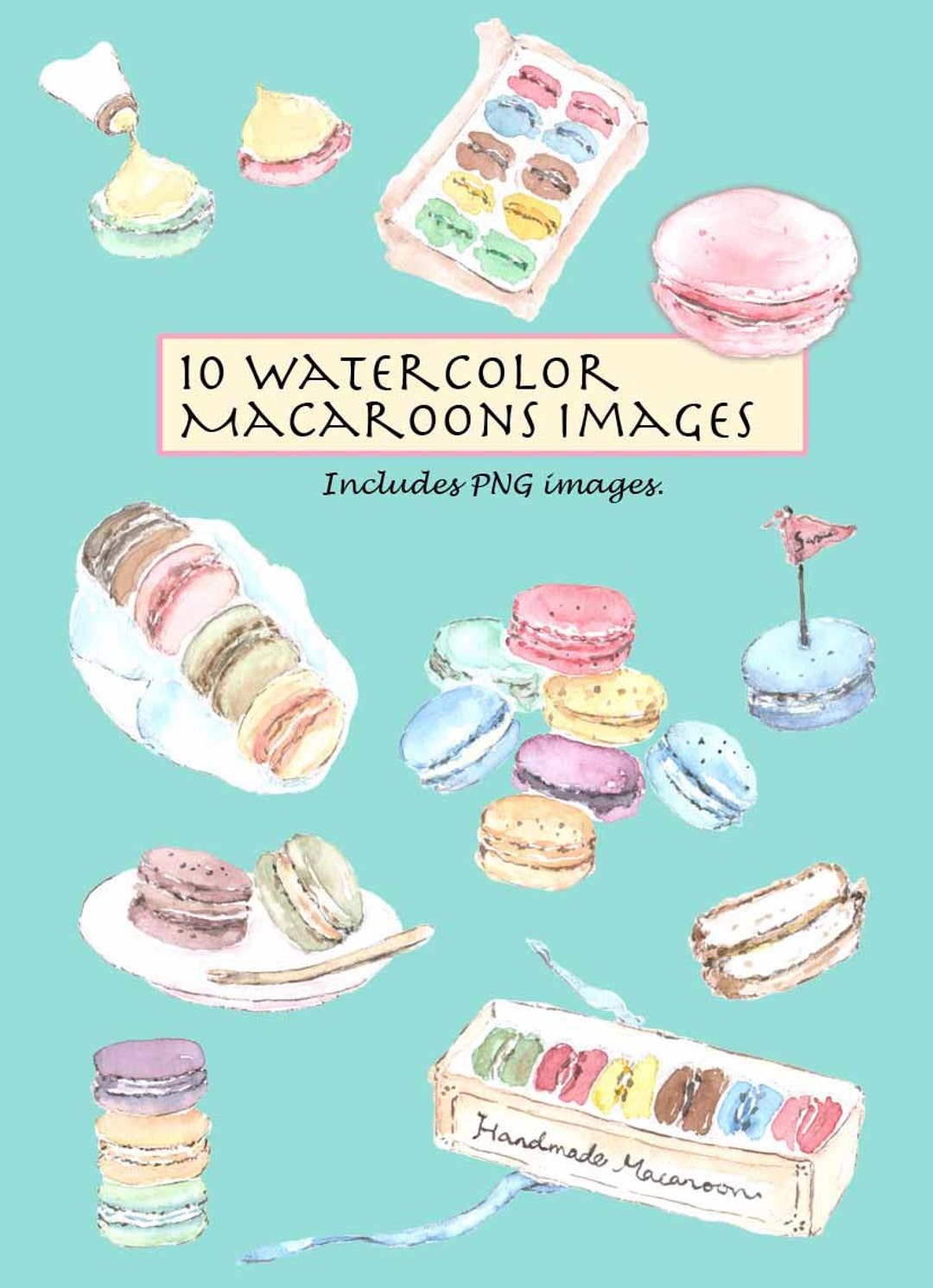 CLIP ART- Watercolor Vintage Macaroons Set. 10 Images. Digital Download ...