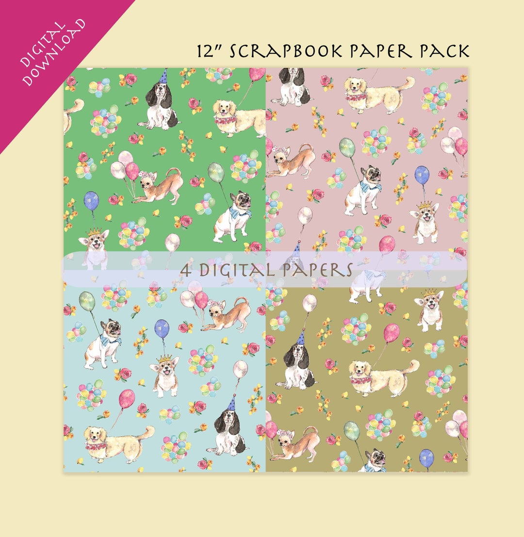 Watercolor Dog Birthday Digital Paper Pack (digital Download) - Etsy
