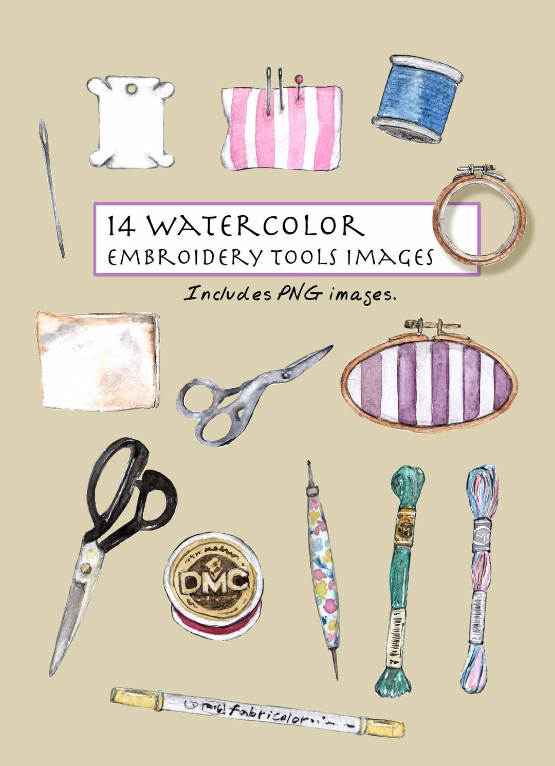 CLIP ART- Watercolor Hand Embroidery Tools&materials Set. 14 Images ...