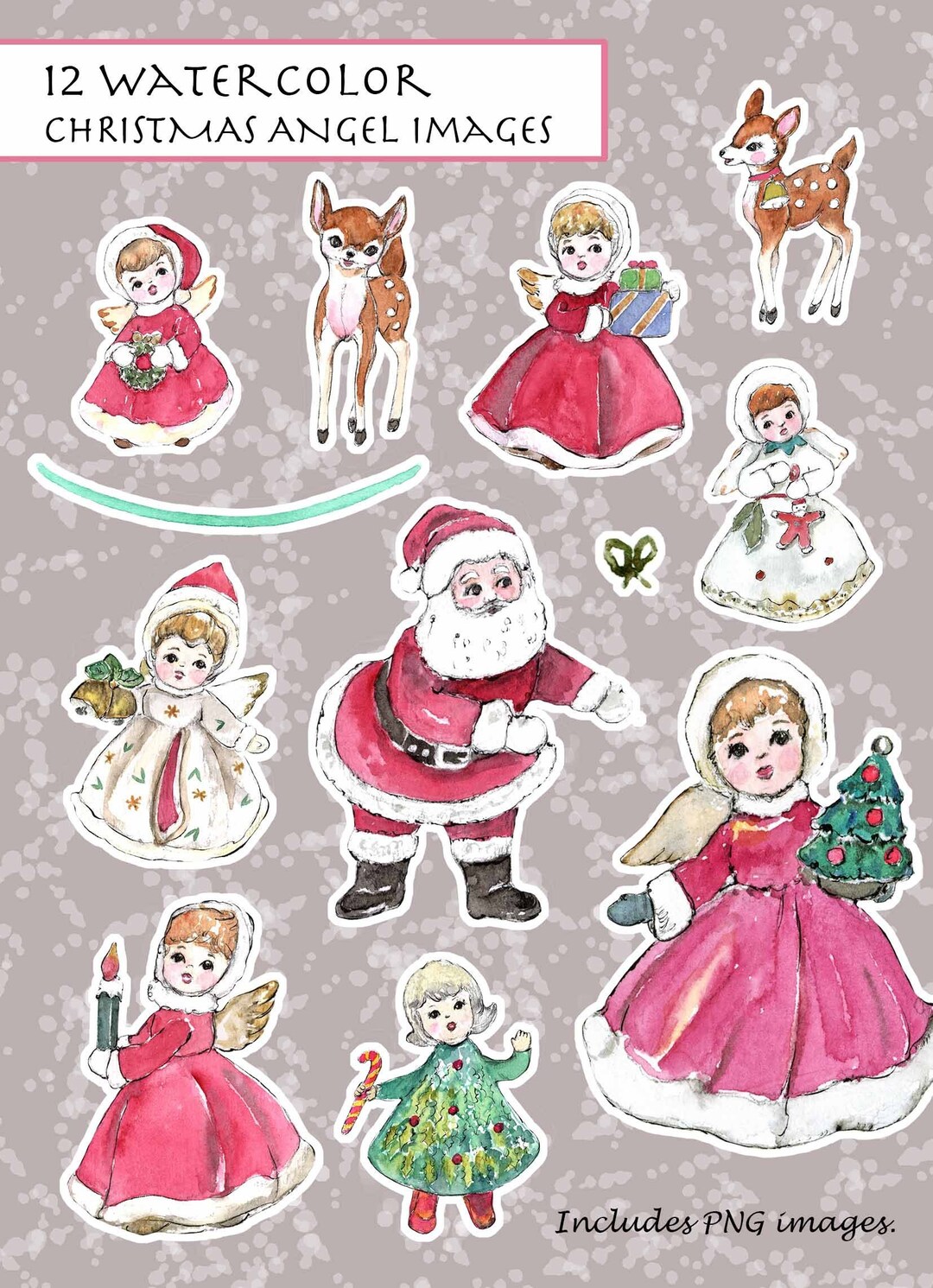 CLIP ART- Watercolor Christmas Angels. 12 Images. Digital Download ...