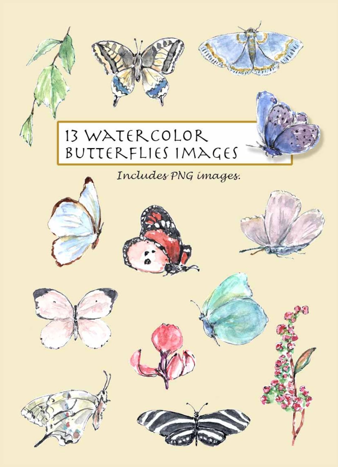 CLIP ART- Watercolor Butterflies Set. 13 Images. Digital Download ...