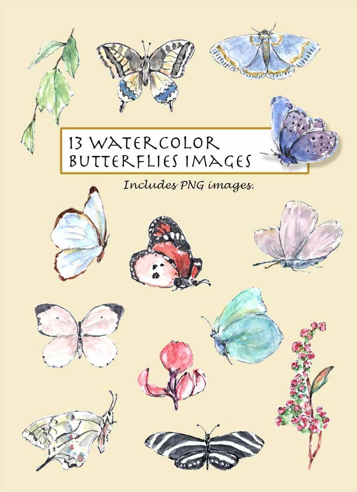 CLIP ART Watercolor Butterflies Set. 13 Images. Digital - Etsy