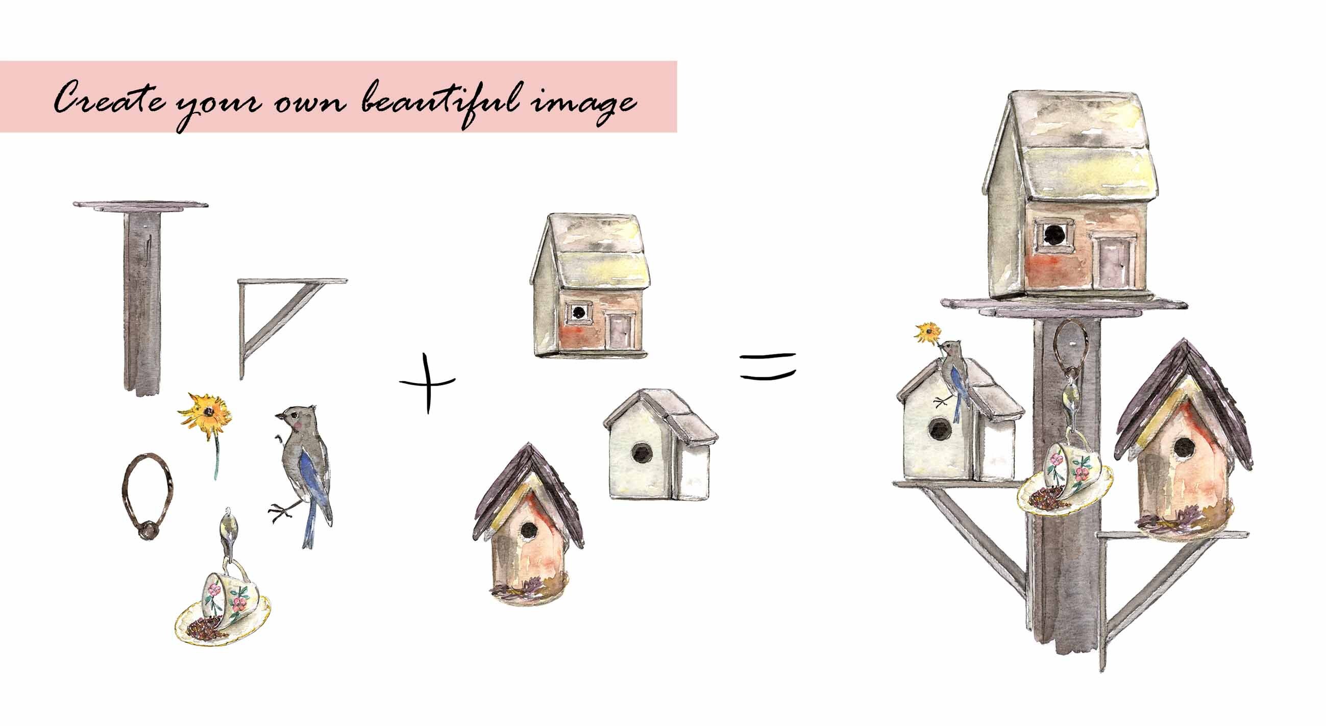 CLIP ART Watercolor Birdhouse Set. 20 Images. Digital Download. Bird ...
