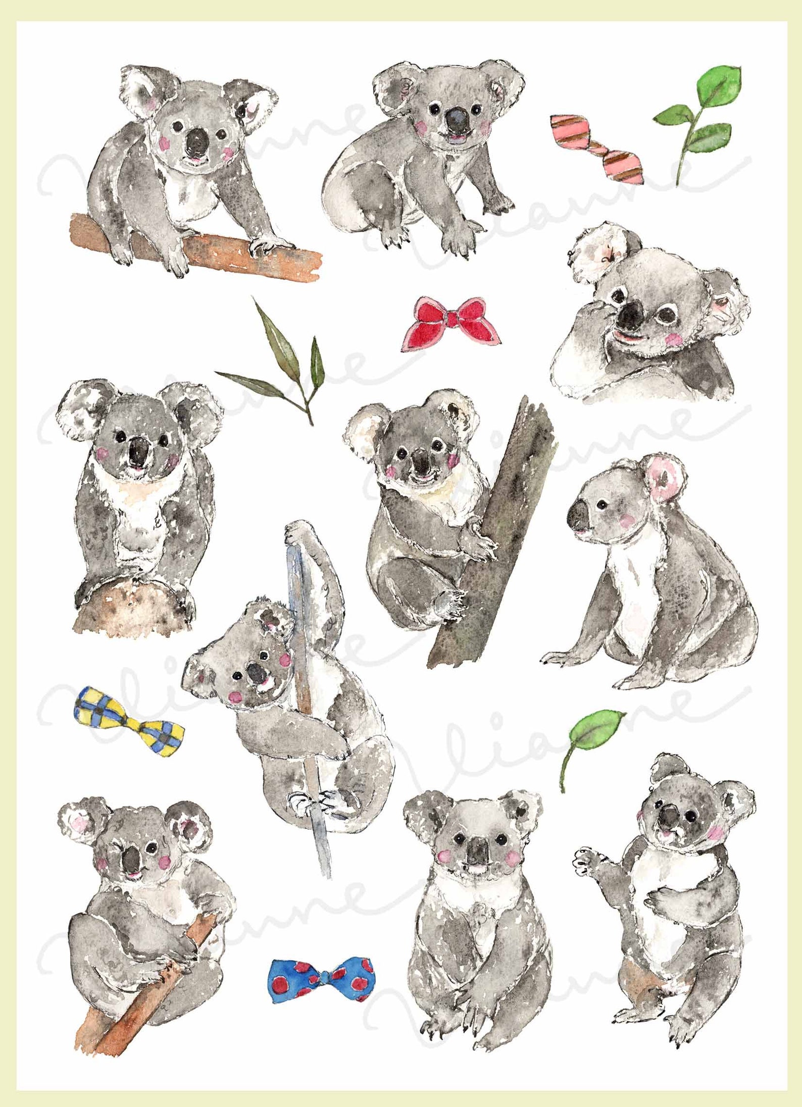 CLIP ART Watercolor Koala Set. 17 Images. Digital Download. - Etsy