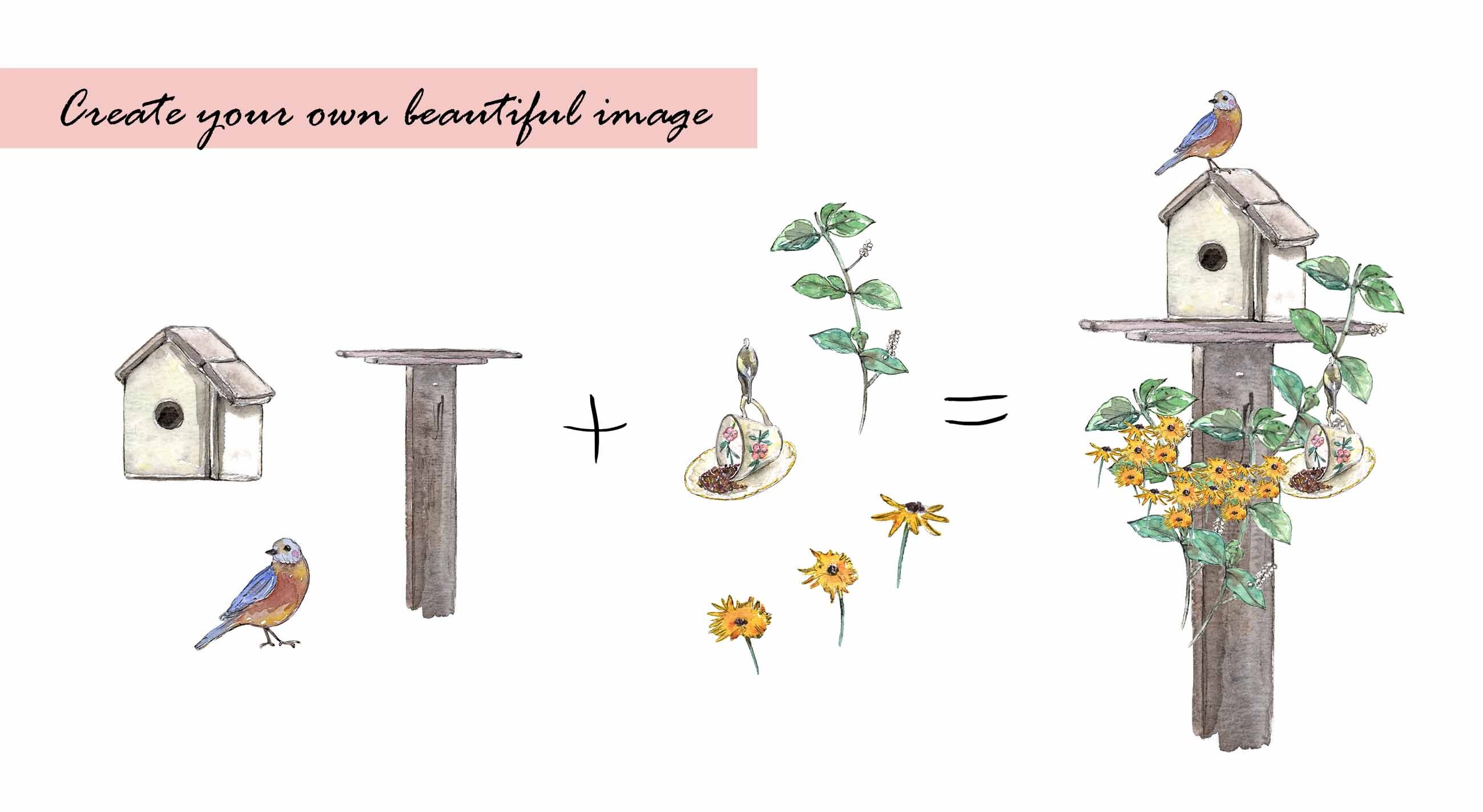 Watercolor Birdhouse Clipart Set: Garden Illustrations (digital ...
