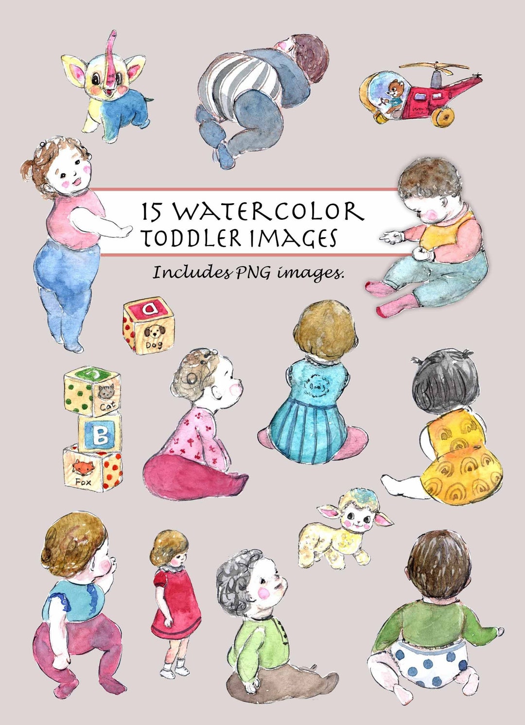 Watercolor Toddler Clipart Set: 15 PNG Images (digital Download) - Etsy