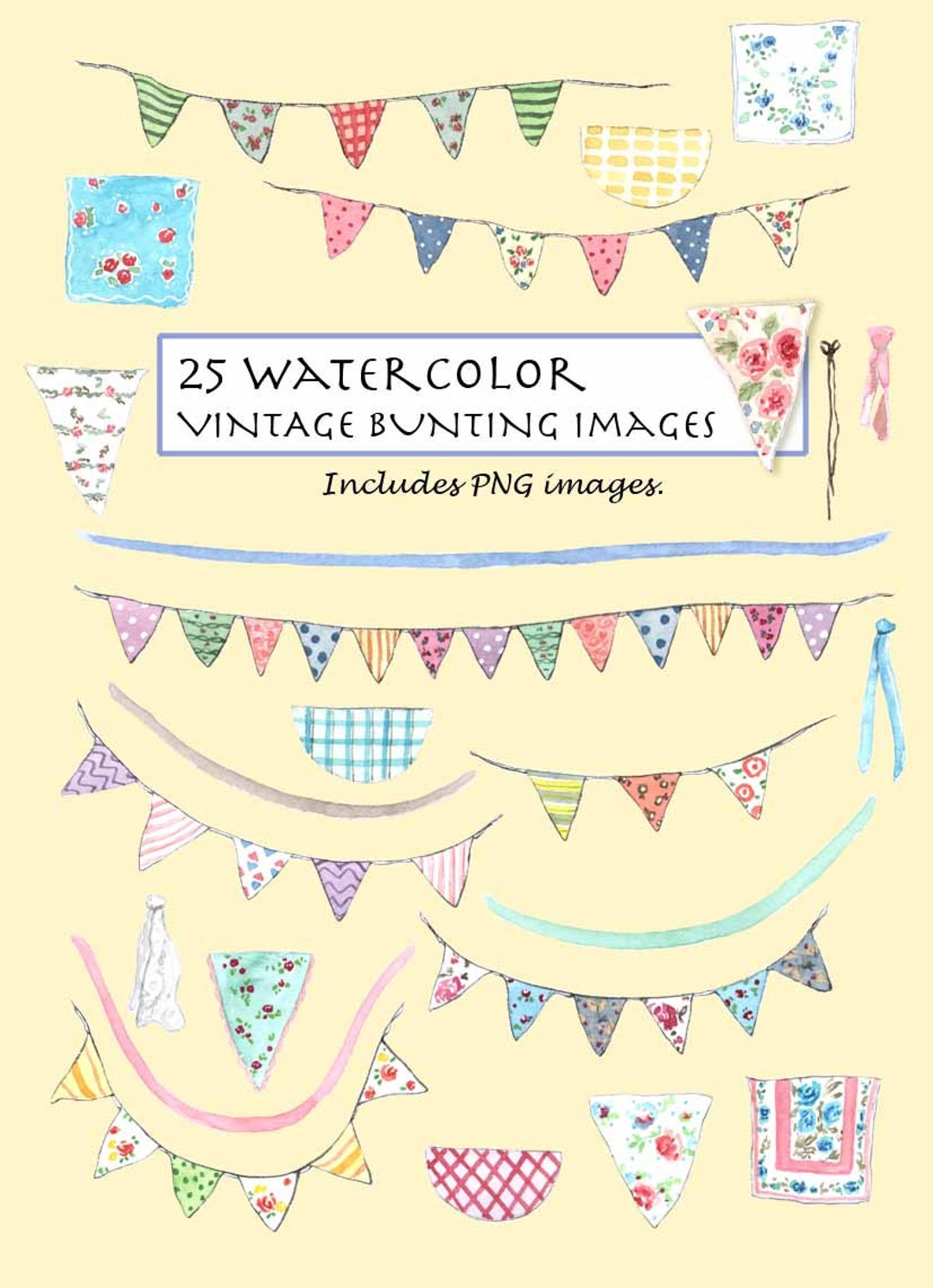 Watercolor Vintage Bunting Clip Art Set (digital Download) - Etsy