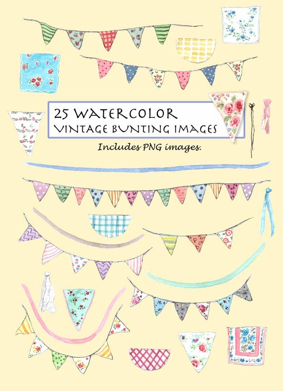 Bunting Banners Vintage Clip Art Shabby Chic Bunting Vector Art,