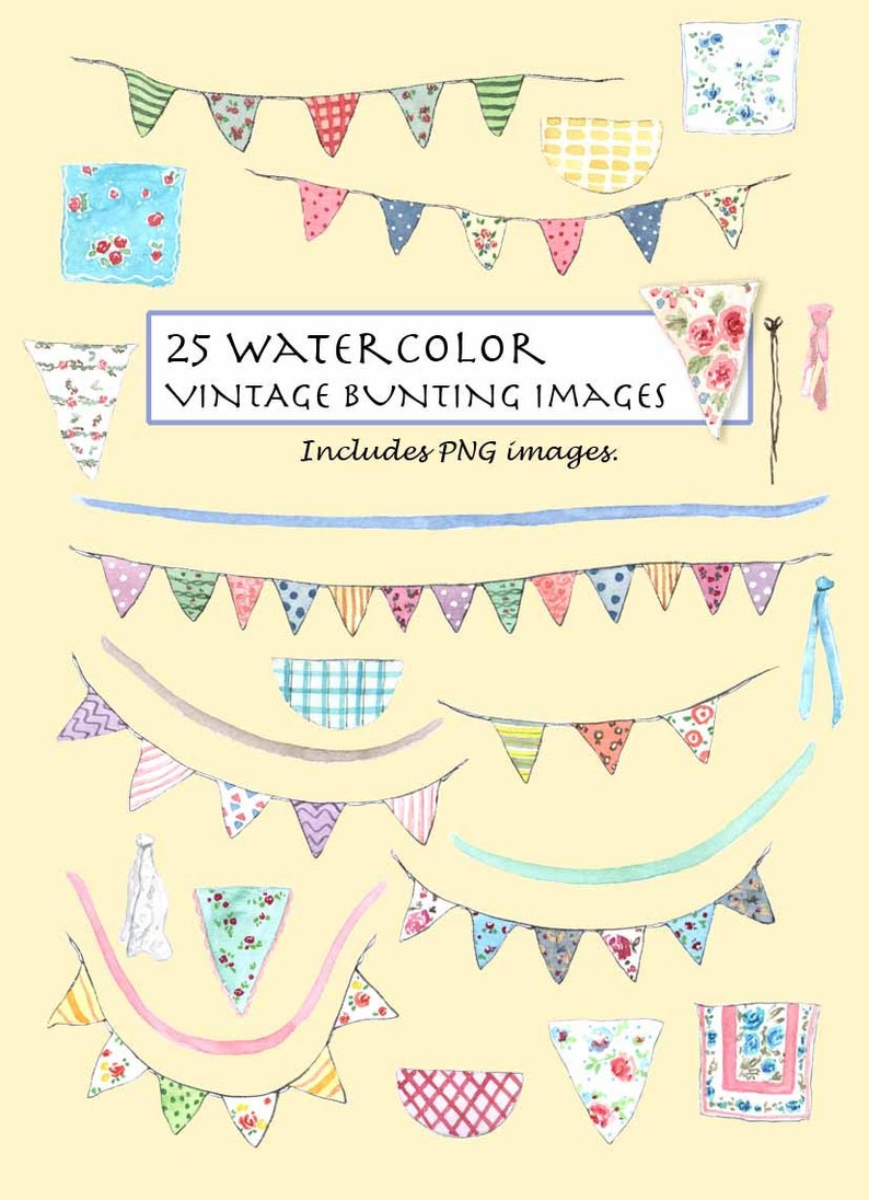 Watercolor Vintage Bunting Clip Art Set (digital Download) - Etsy
