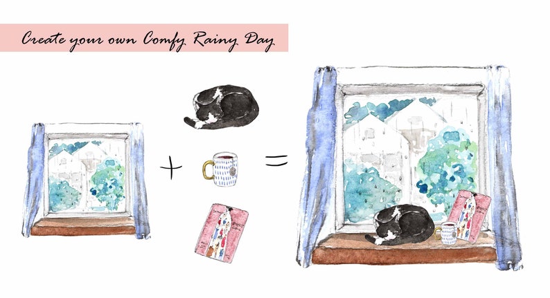 CLIP ART Watercolor Rainy Day Set. 21 Images. Digital - Etsy