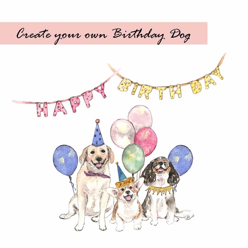 CLIP ART Watercolor Birthday Dog Set. 24 Images. Digital - Etsy