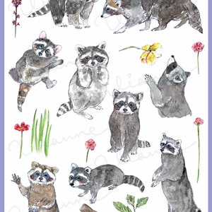 Watercolor Raccoon Clip Art Set: Wild Animals, Flora (digital Download ...