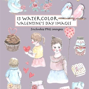 CLIP ART Watercolor Vintage Valentine's Day Set. 13 Images. Digital ...