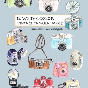 CLIP ART- Watercolor Vintage Camera Set. 12 Images. Digital Download ...