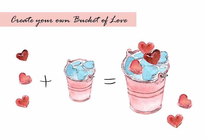 Watercolor Buckets of Love Clip Art: Valentine's Day Graphics (digital ...