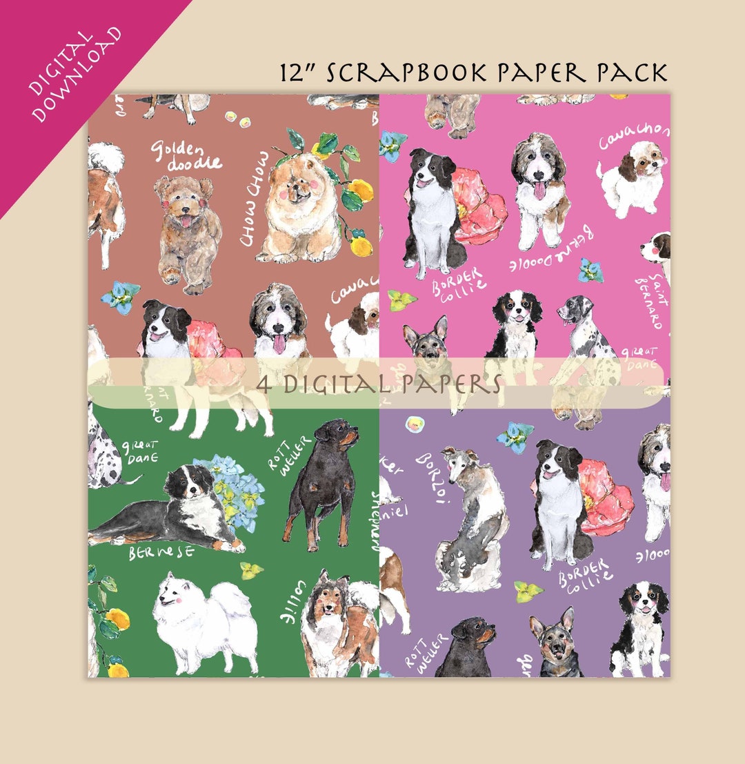 Watercolor Dog Breeds Digital Paper Pack, 12" (digital Download) - Etsy