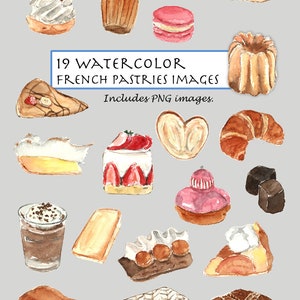 CLIP ART- Watercolor French Pastries Set. 19 Images. Digital Download ...