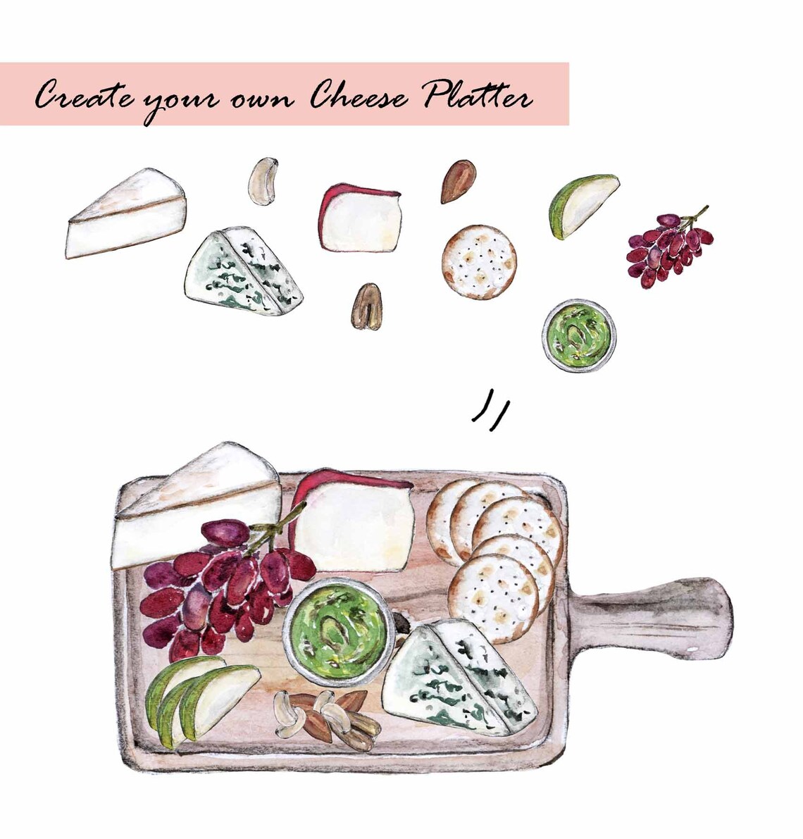 CLIP ART Watercolor Cheese Platter Set. 23 Images. Digital Download ...
