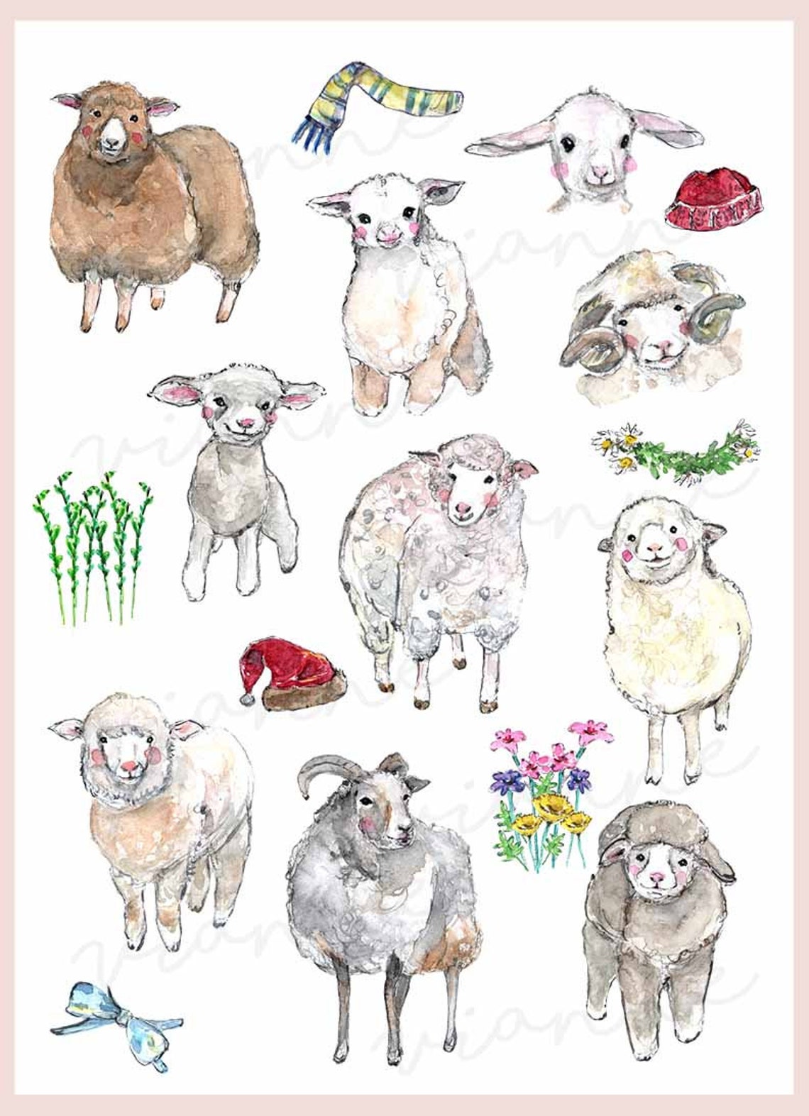 CLIP ART Watercolor Sheep Set. 17 Images. Digital Download. - Etsy