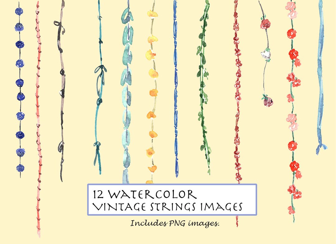 CLIP ART- Watercolor Vintage Strings Set. 12 Images. Digital Download ...