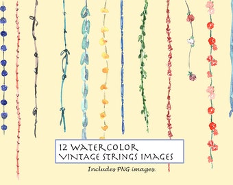CLIP ART Watercolor Vintage Strings Set. 12 Images. Digital | Etsy