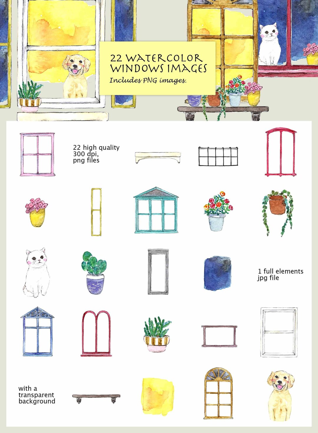 Watercolor Windows Clipart Set: 22 PNG Images (digital Download) - Etsy