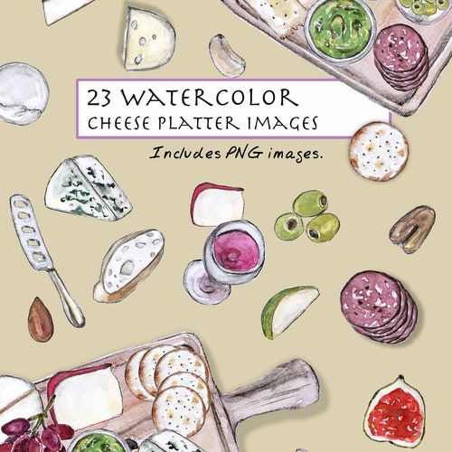 CLIP ART Watercolor Cheese Platter Set. 23 Images. Digital - Etsy