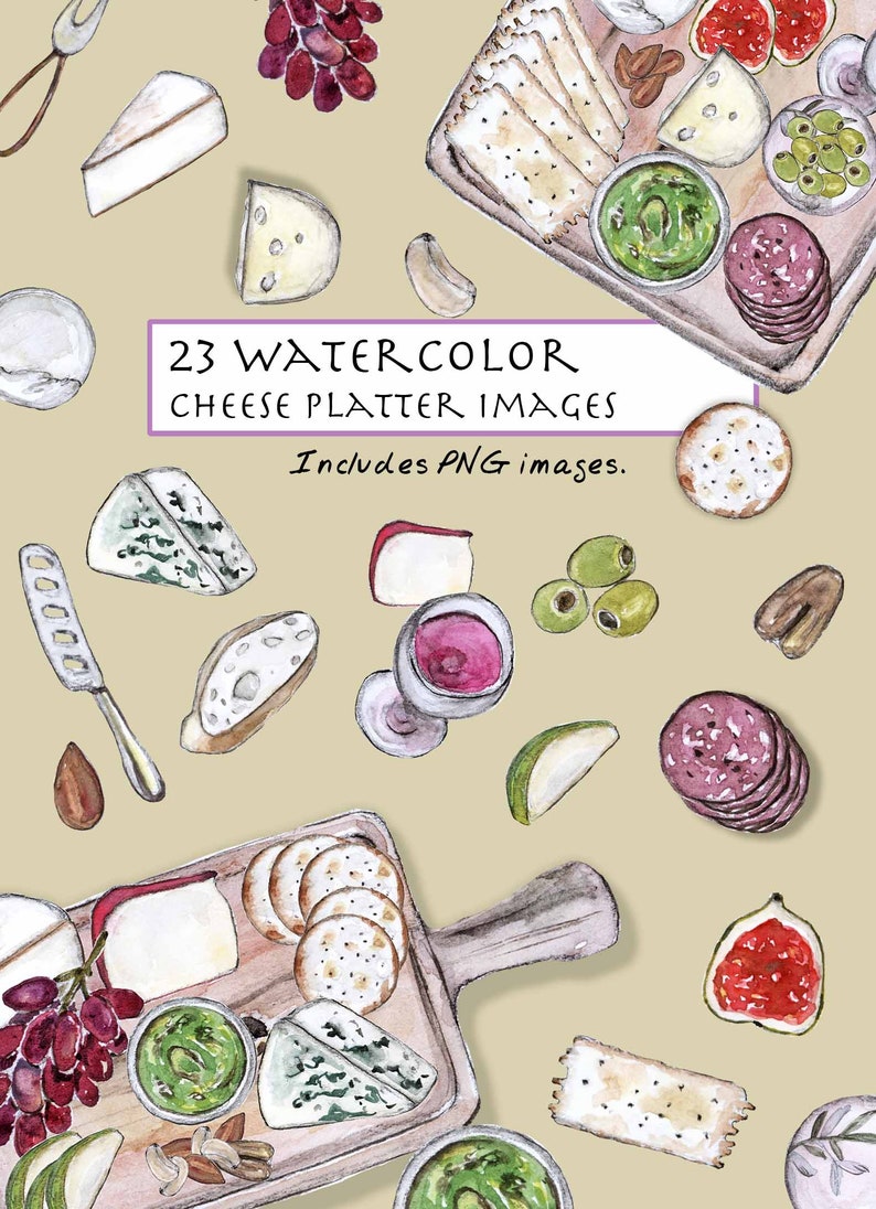 CLIP ART- Watercolor Cheese Platter Set. 23 Images. Digital Download ...