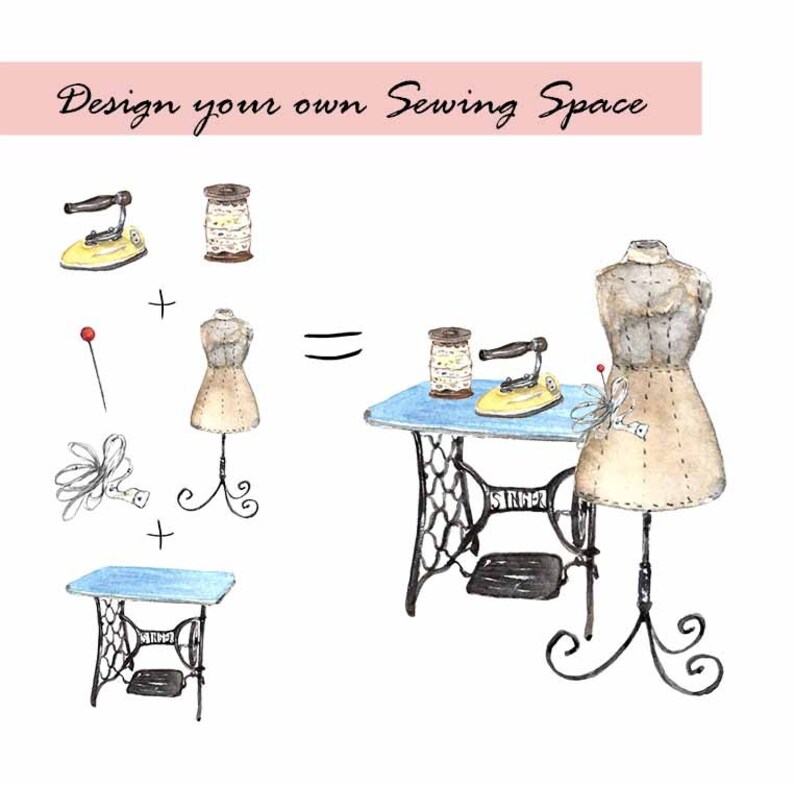 CLIP ART- Watercolor Vintage Sewing Supplies Set. 26 Images. Digital ...