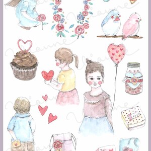 CLIP ART- Watercolor Vintage Valentine's Day Set. 13 Images. Digital ...