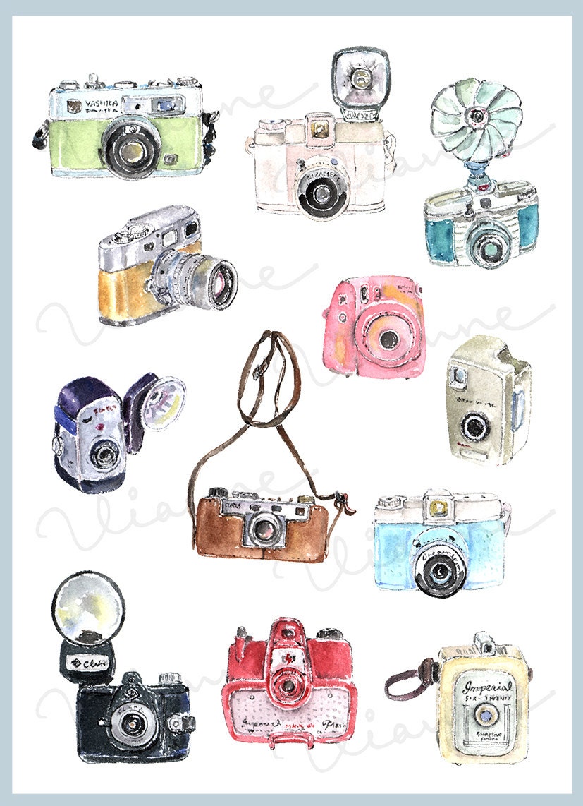 CLIP ART- Watercolor Vintage Camera Set. 12 Images. Digital Download ...