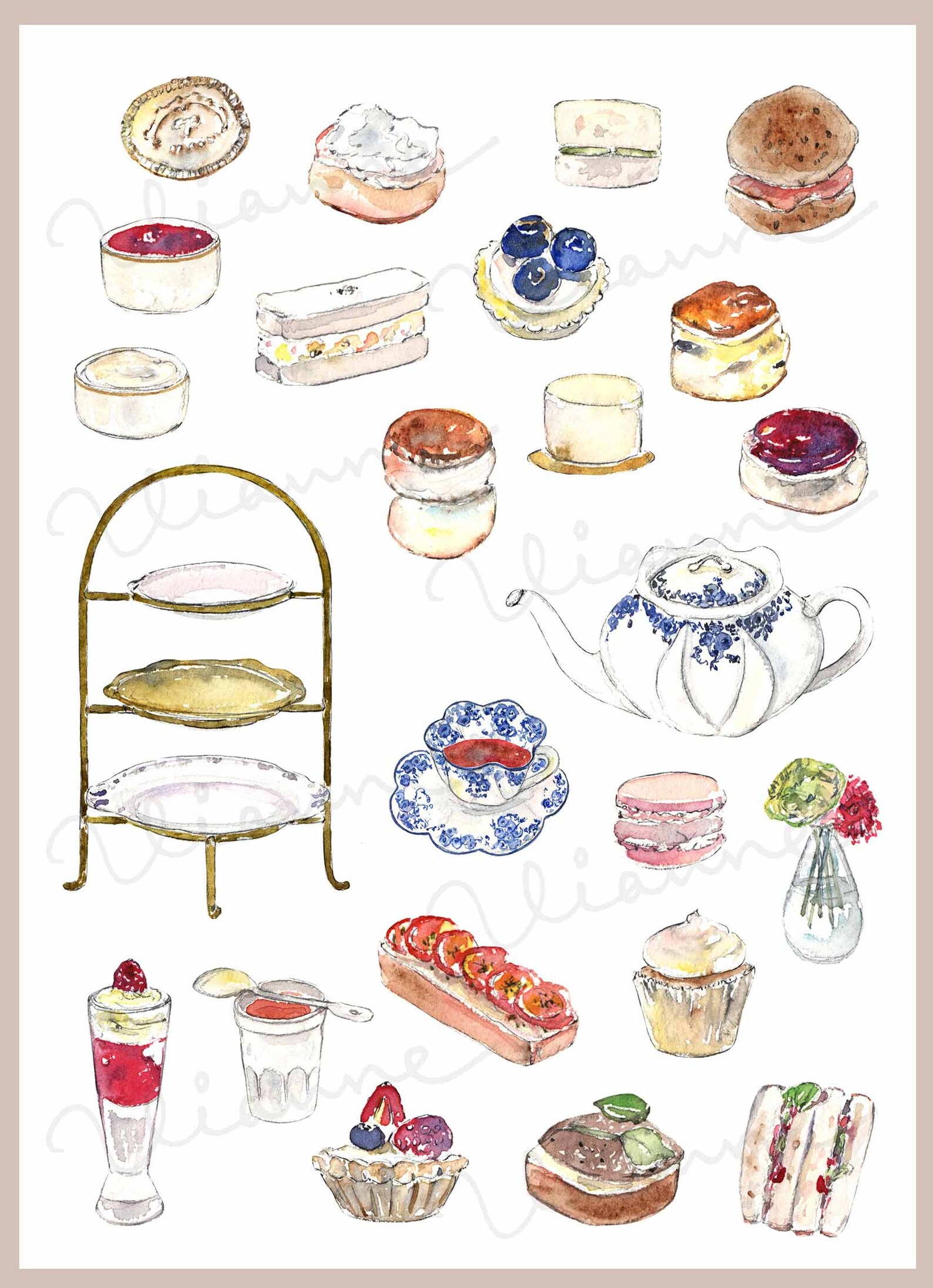 CLIP ART- Watercolor High Tea Set. 24 Images. Digital Download. Tea ...