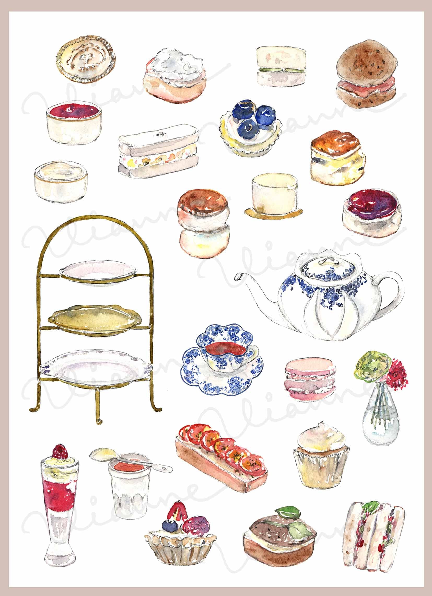 CLIP ART Watercolor High Tea Set. 24 Images. Digital Download. Tea Time ...